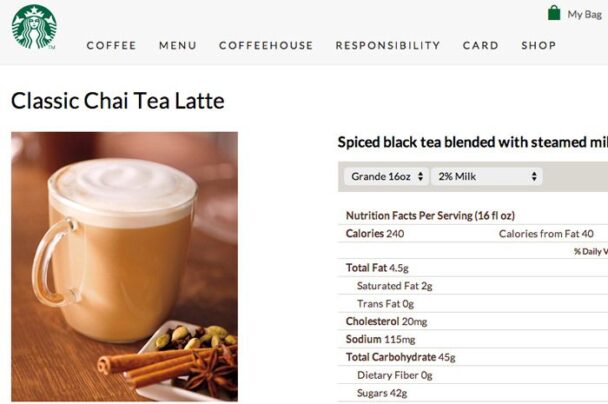 How many calories is a chai tea latte from Starbucks?