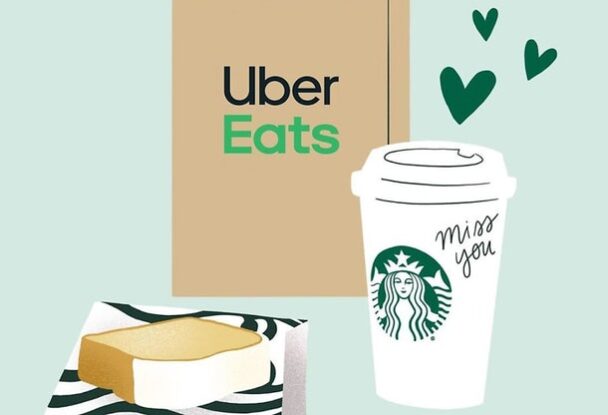 When did Starbucks start using Uber Eats?