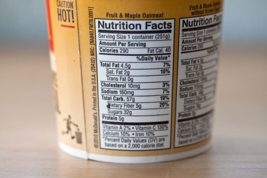 How many calories are in McDonald's oatmeal with fruit?