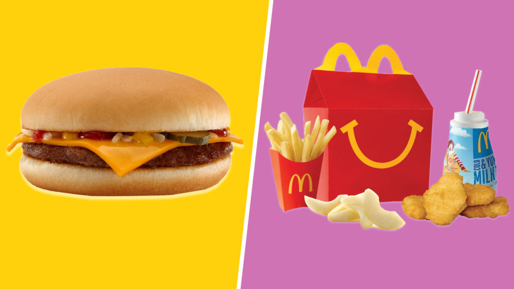 How many carbs are in a cheeseburger Happy Meal with fries?
