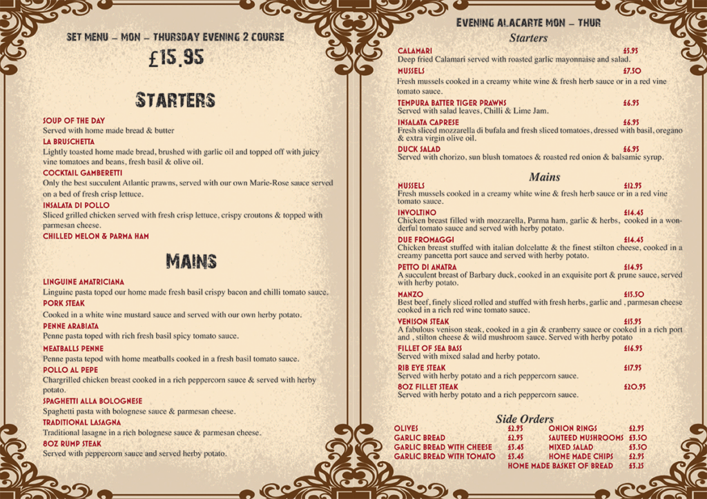 What is the a la carte menu?